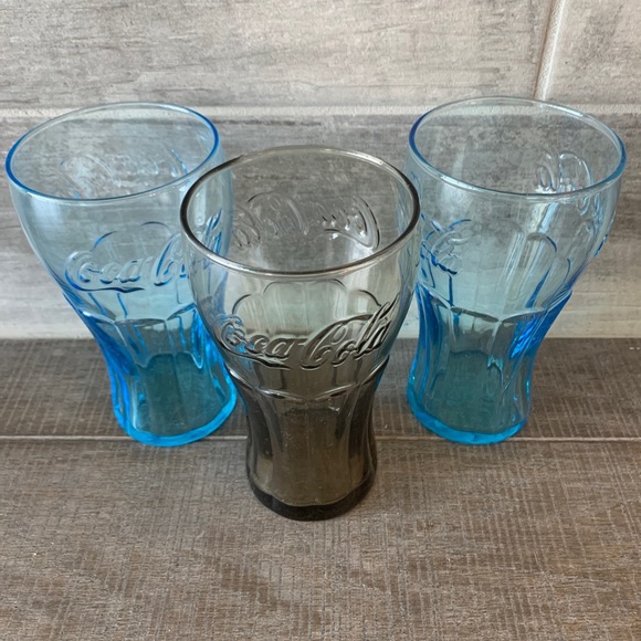 Coca Cola | Dining | Vintage Coca Cola Drinking Glasses Blue2 Gray ...